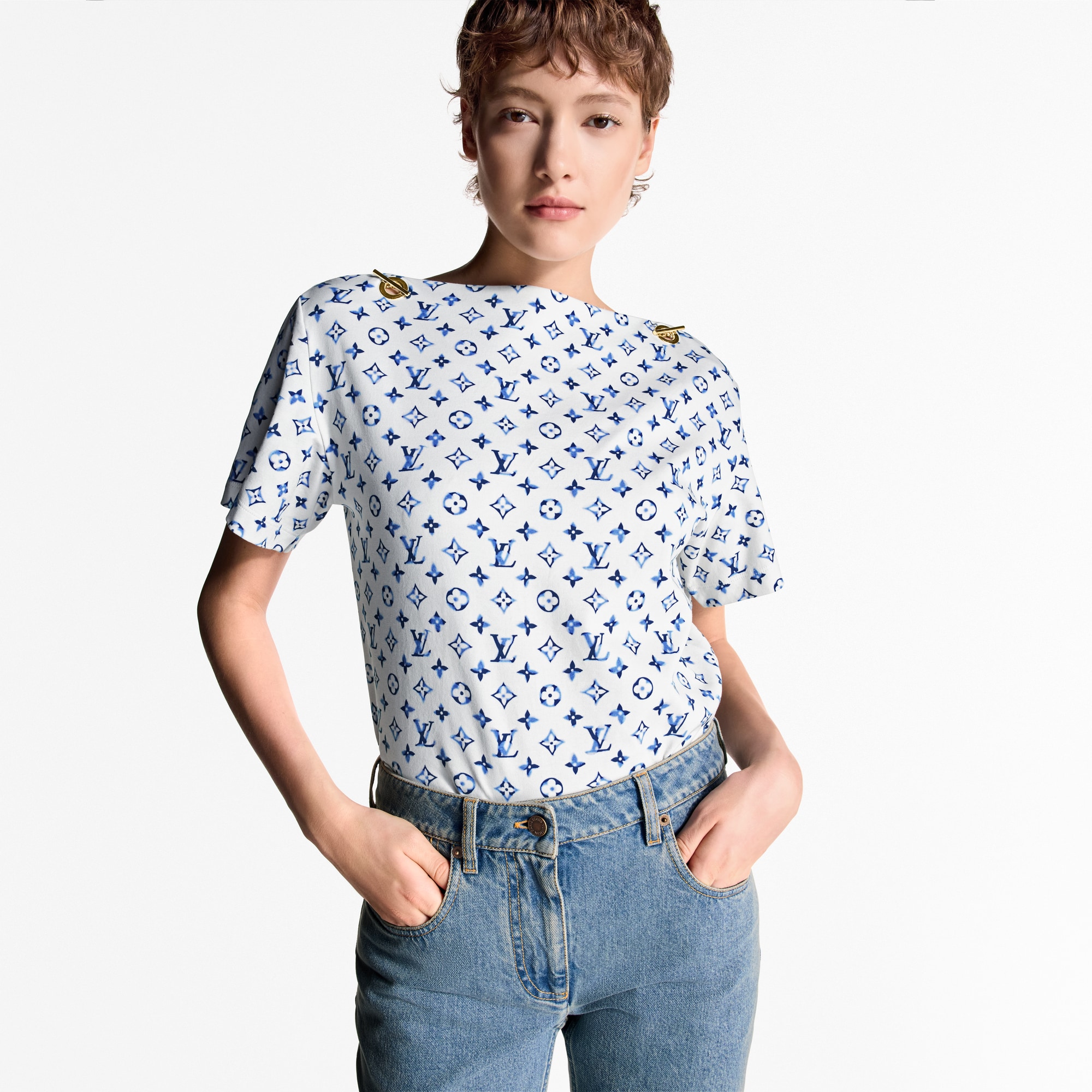 Aquarelle Monogram Eyelet T-Shirt - Luxury Blue | LOUIS VUITTON