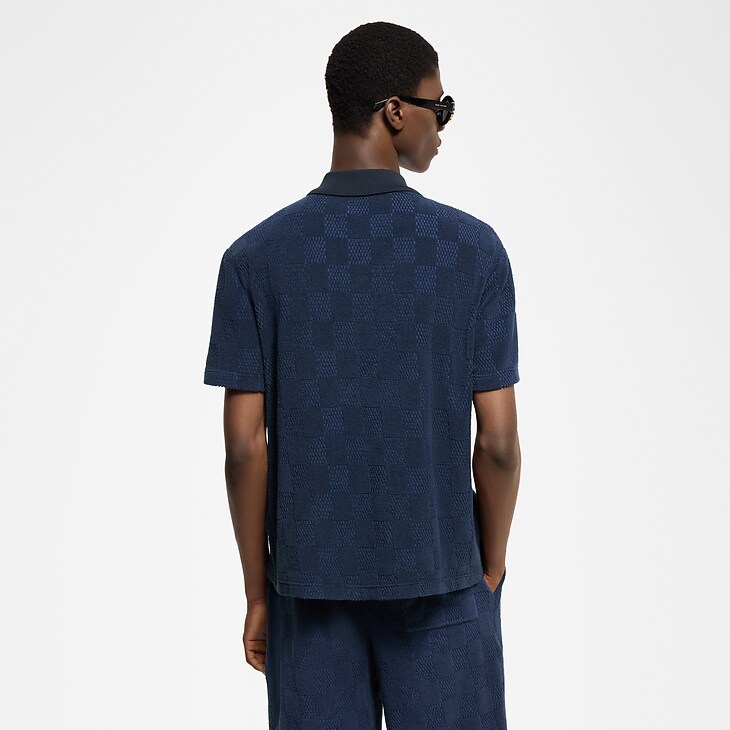 Damier French Terry Short-Sleeved Cotton Blend Shirt - Luxury Blue ...