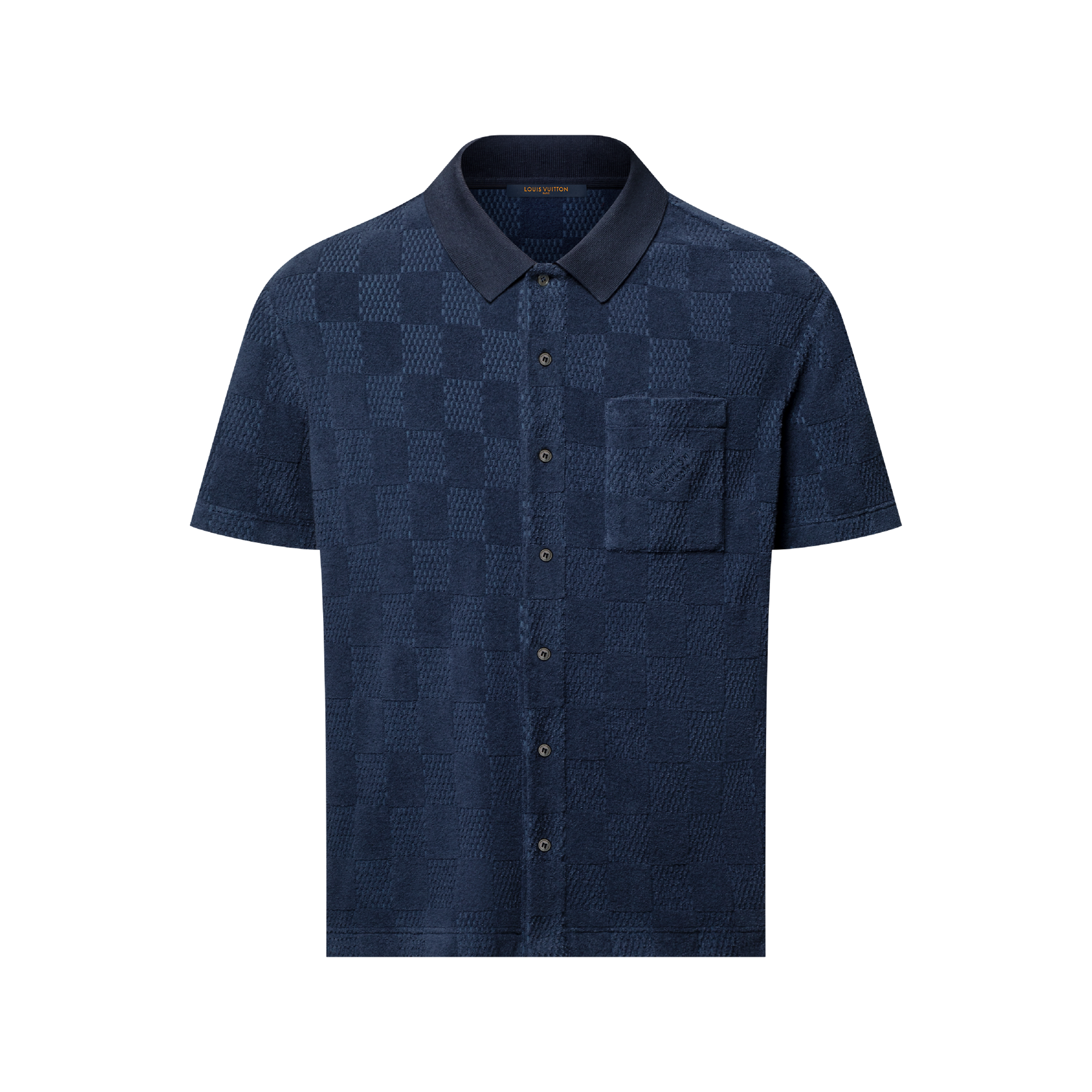 Damier French Terry Short-Sleeved Cotton Blend Shirt - Luxury Blue ...