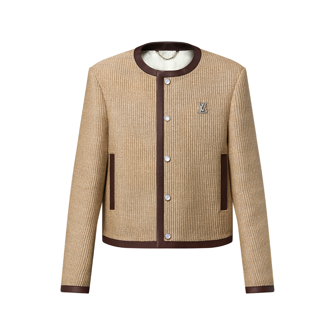 Embellished Raffia Chic Collarless Jacket - Luxury Beige | LOUIS VUITTON