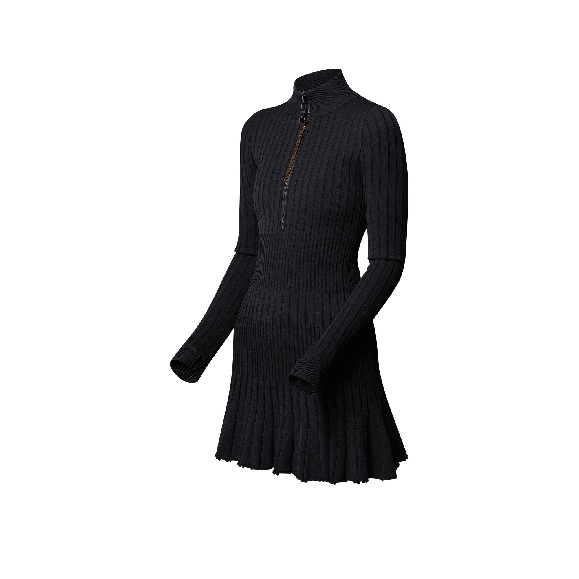 Long-Sleeved Rib-Knit Dress - Luxury Black | LOUIS VUITTON