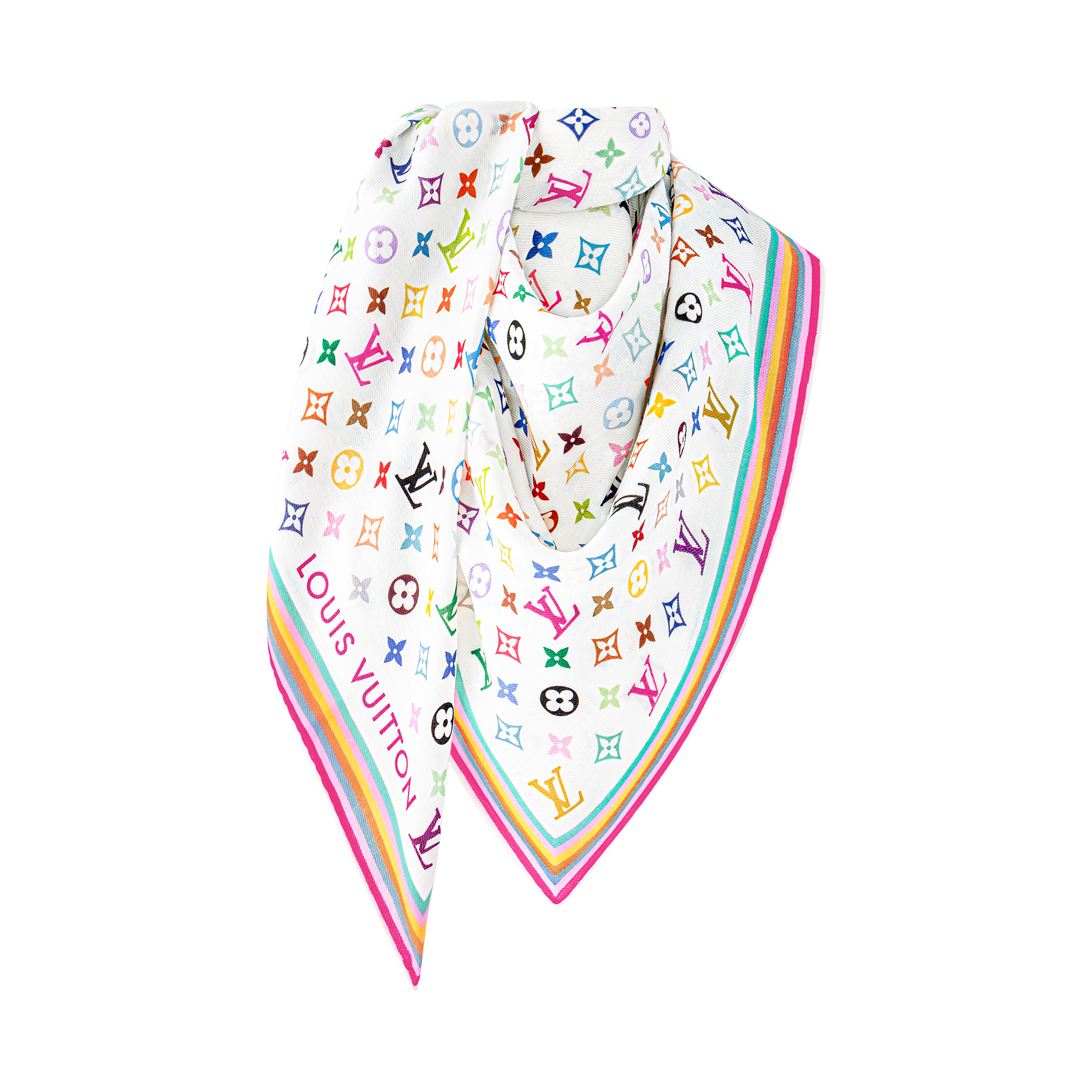 LV x TM Monogram Multicoloured Shawl - Luxury S00 White | LOUIS VUITTON