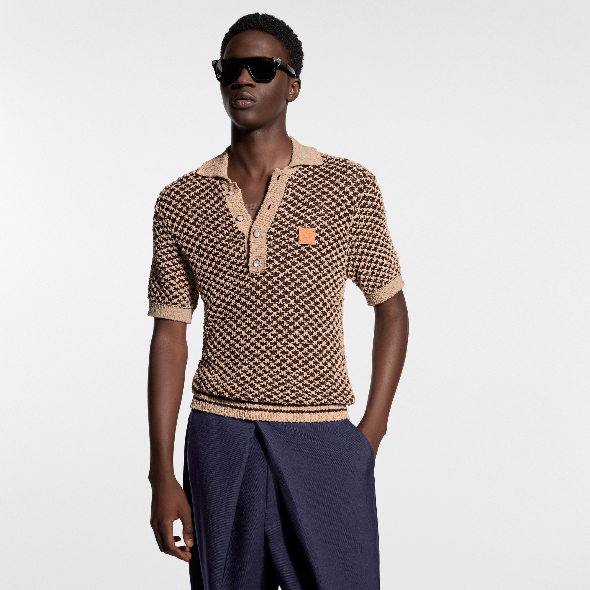 Short-Sleeved Knitted Mesh Polo - Luxury Beige | LOUIS VUITTON