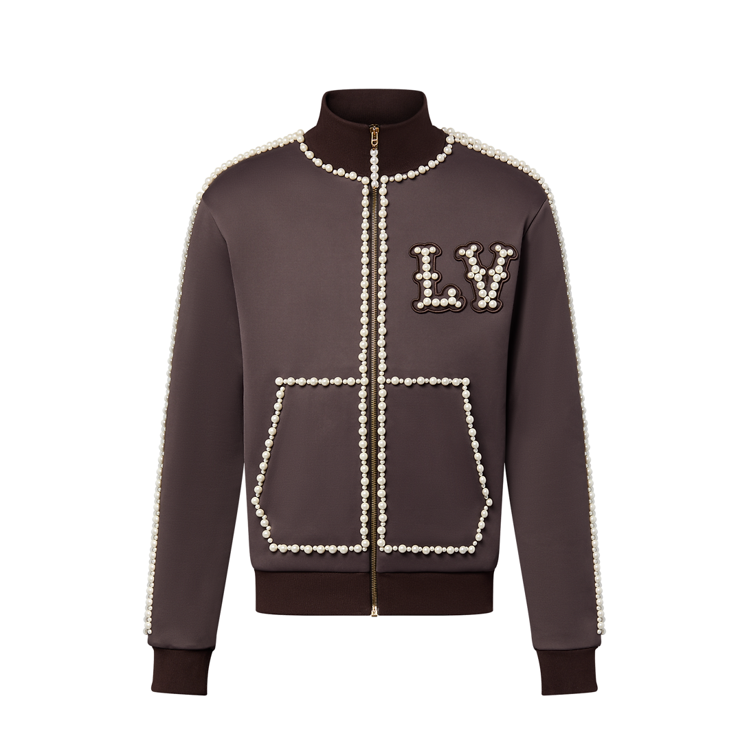 Technical Cotton Track Top Embellished With Pearls - Luxury Brown ...