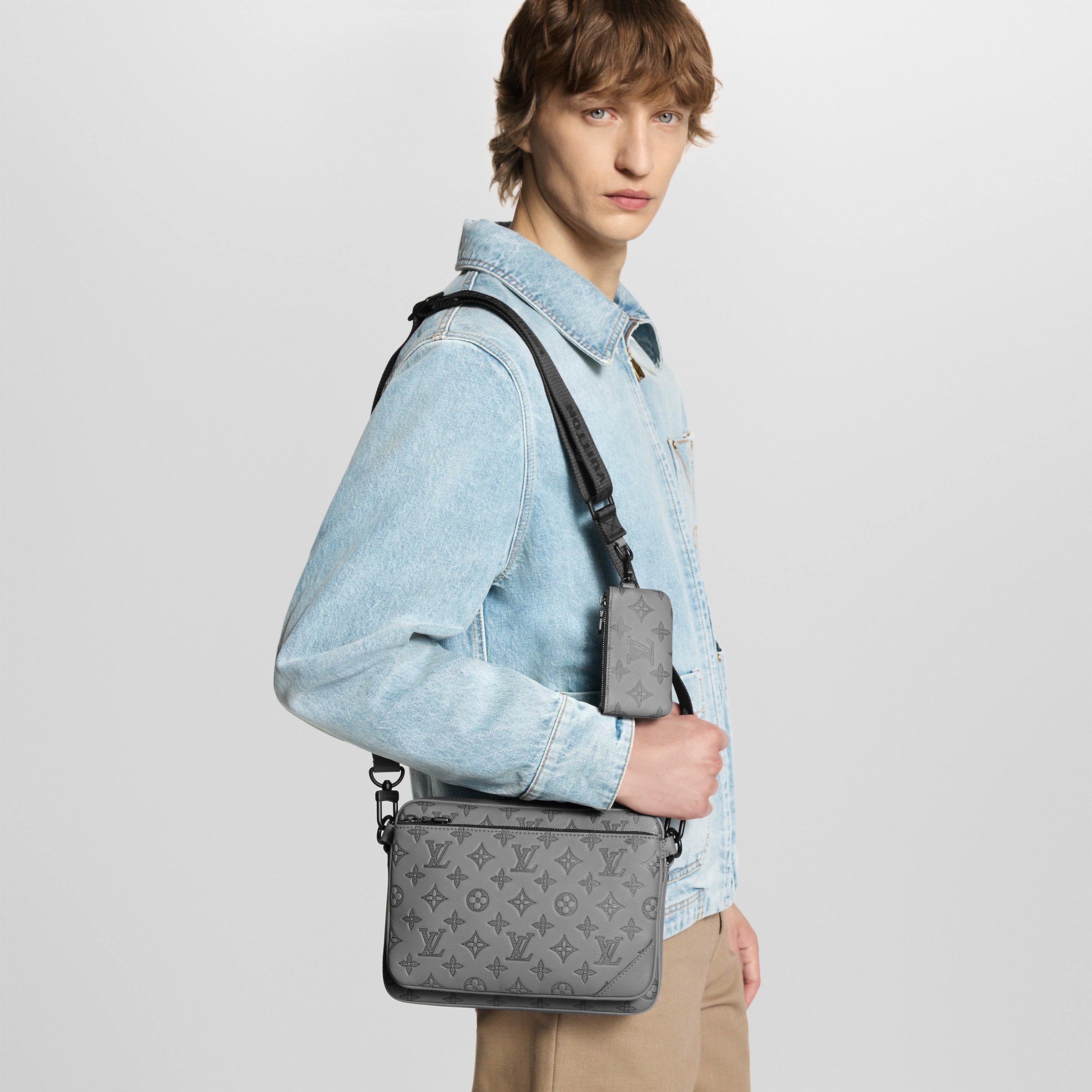 Trio Messenger Bag - Luxury Monogram Shadow Leather Grey | LOUIS VUITTON