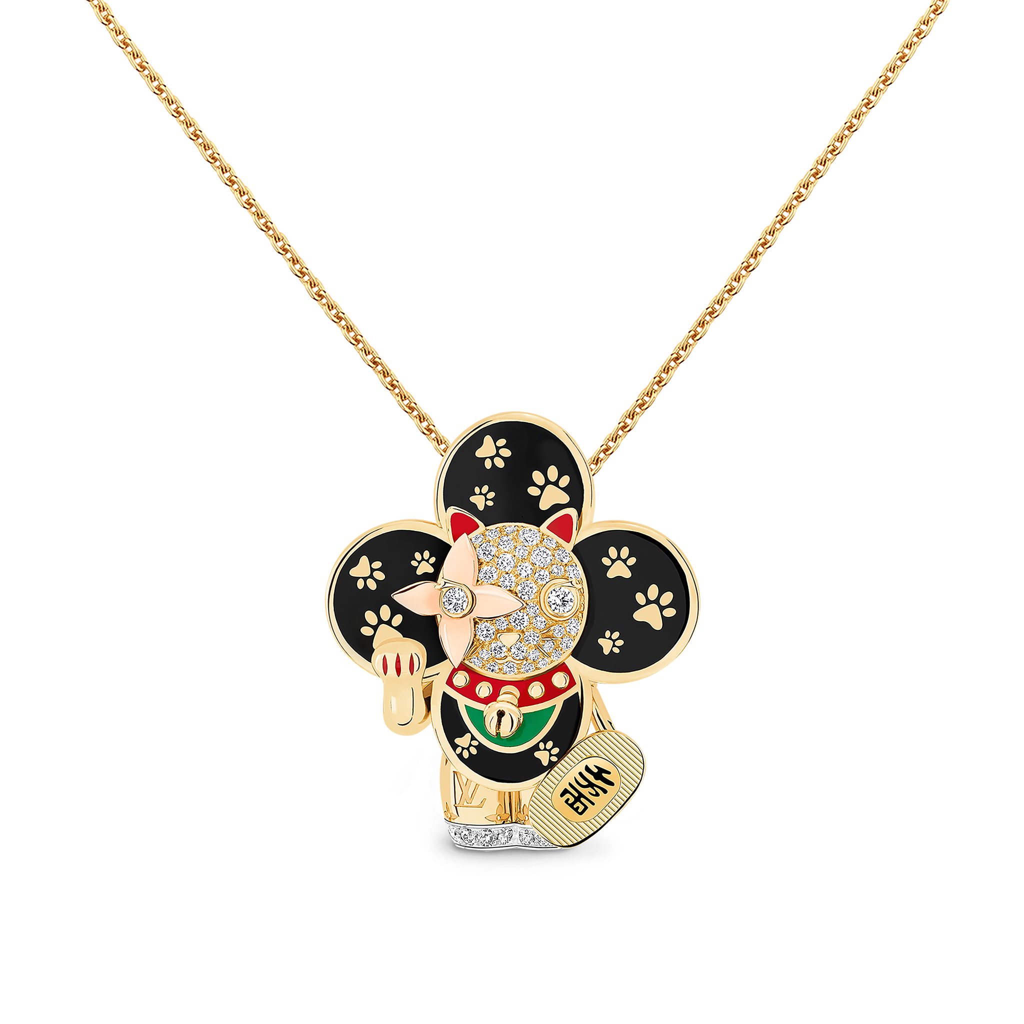 Vivienne Maneki Neko Pendant, 3 Golds, Lacquer & Diamonds - Luxury ...