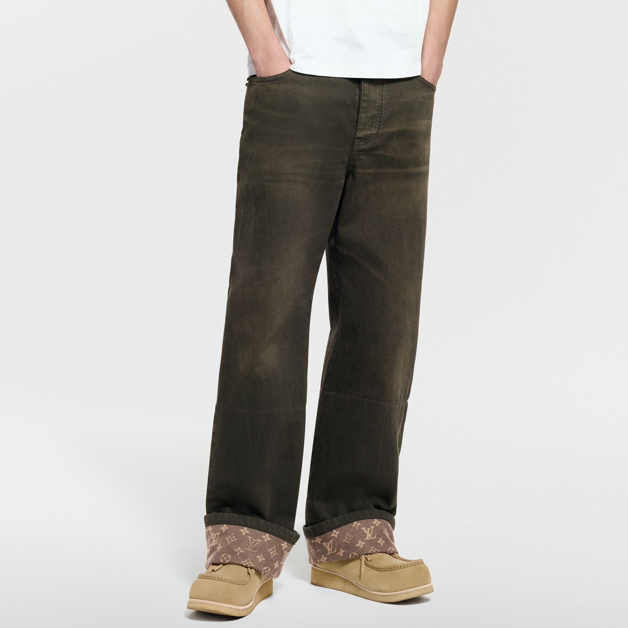 Waxed Denim Trousers With Signature Turn-Ups - Luxury Green | LOUIS VUITTON
